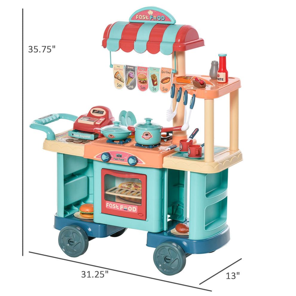Qaba Kids Kitchen Food Stand with Play Food, Cashier Register, Accesso ...